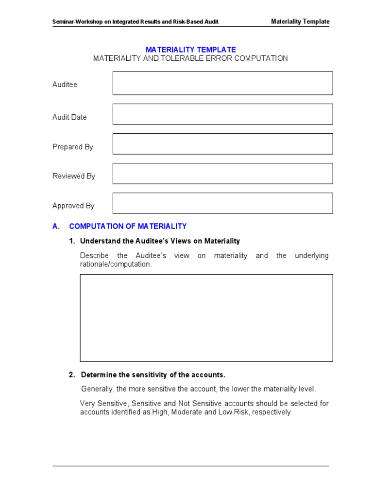 06 Materiality Template | PDF | Audit | Accounting And Audit