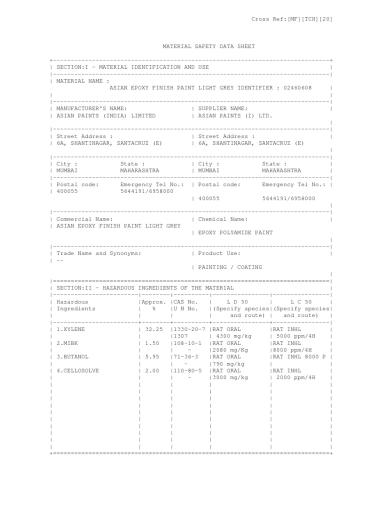 MSDS Epoxy Finish Paint | PDF | Safety | Occupational Safety And Health