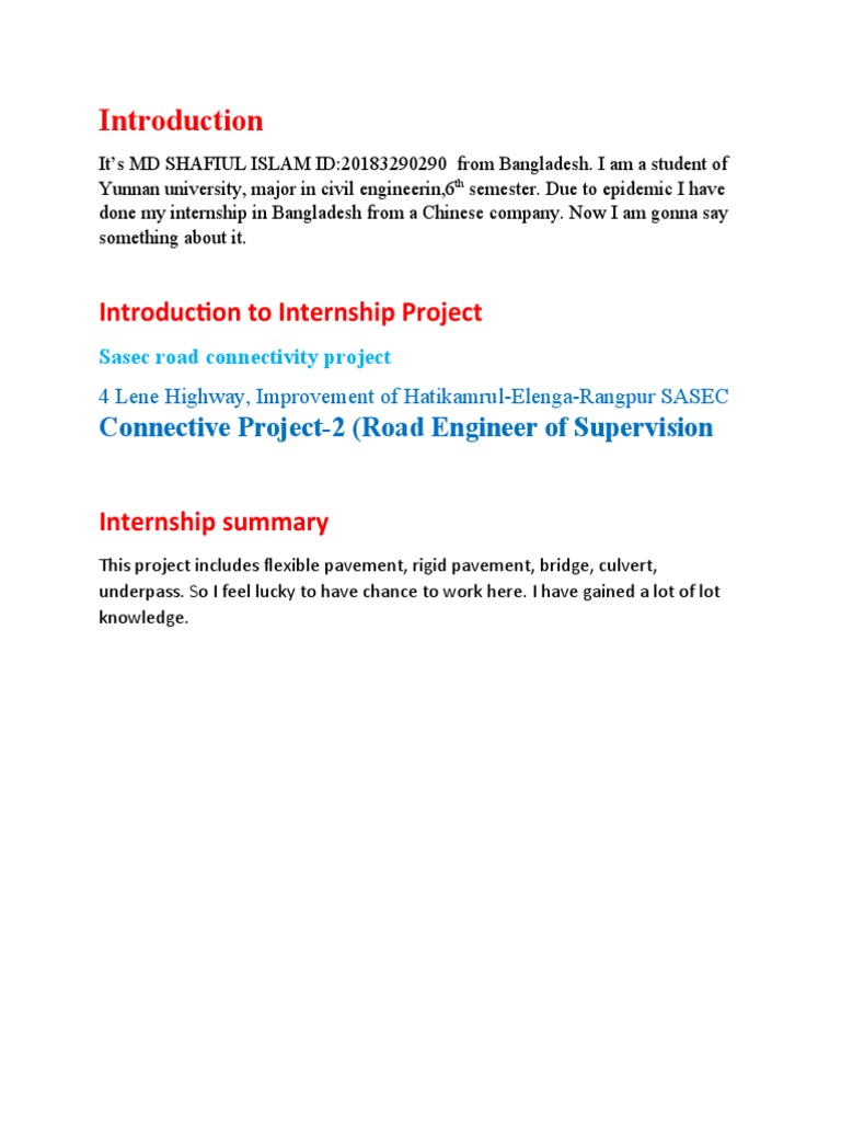 Civil Engineering Internship Report | PDF | Road | Road Surface