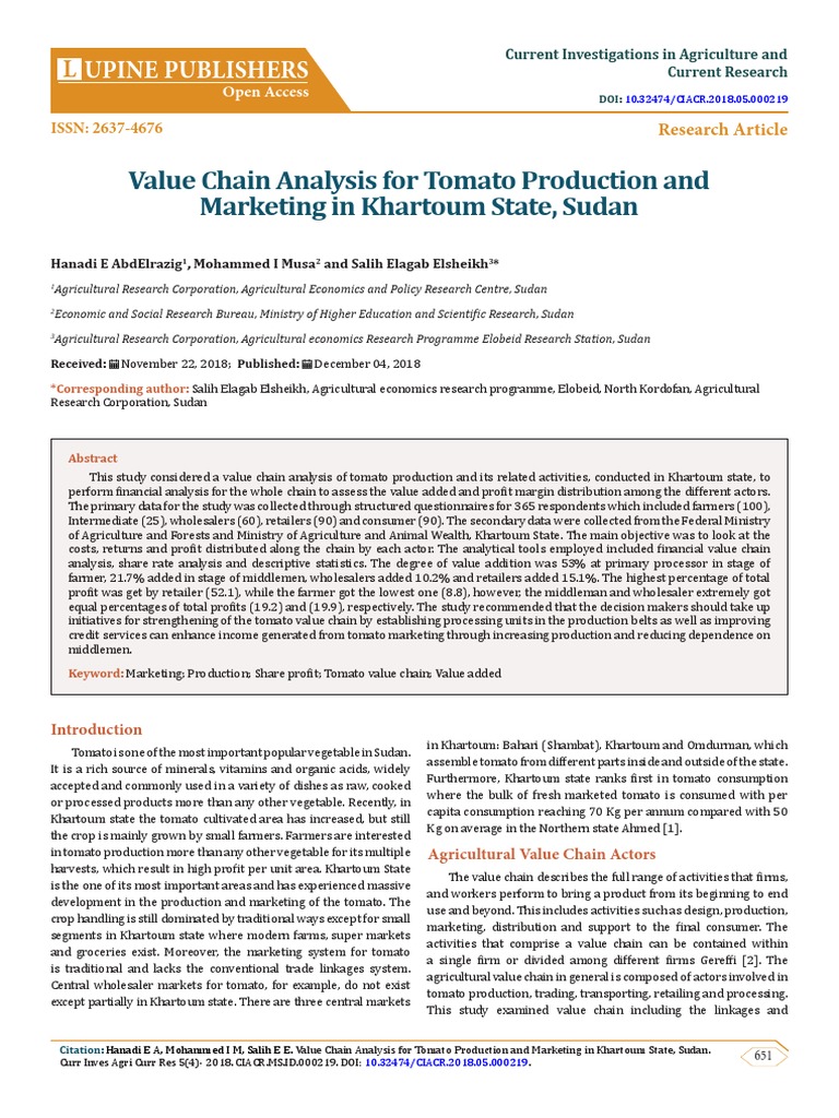 Value Chain Analysis For Tomato Production and Mar | PDF | Value ...