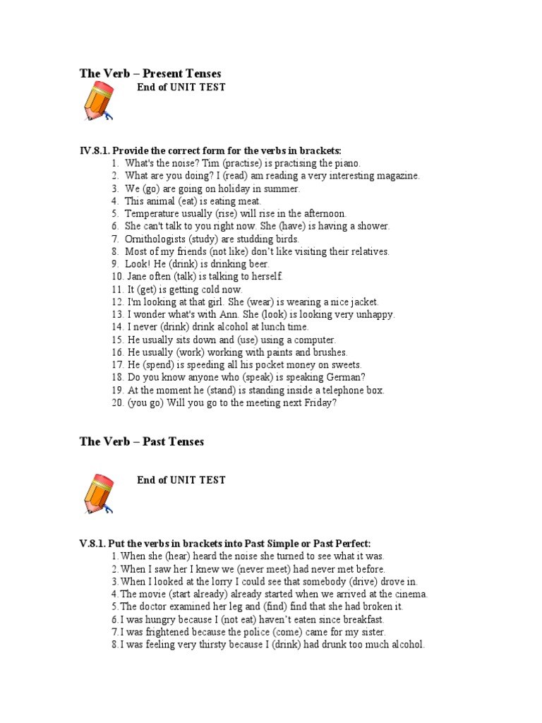 The Verb - Present Tenses: End of Unit Test | PDF