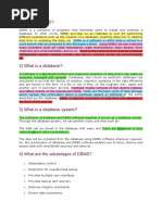 Dbms Cheat Sheet | PDF | Relational Database | Databases