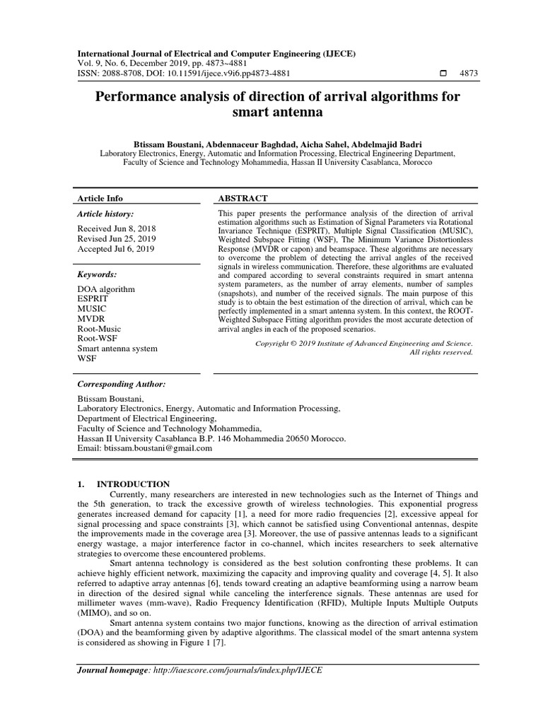 Performance Analysis Of Direction Of Arrival Algorithms For Smart