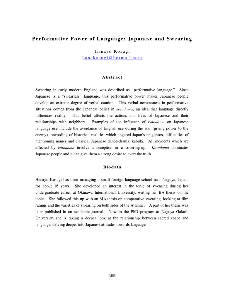 Performative Power of Language: Japanese and Swearing: Hanayo Kosugi ...