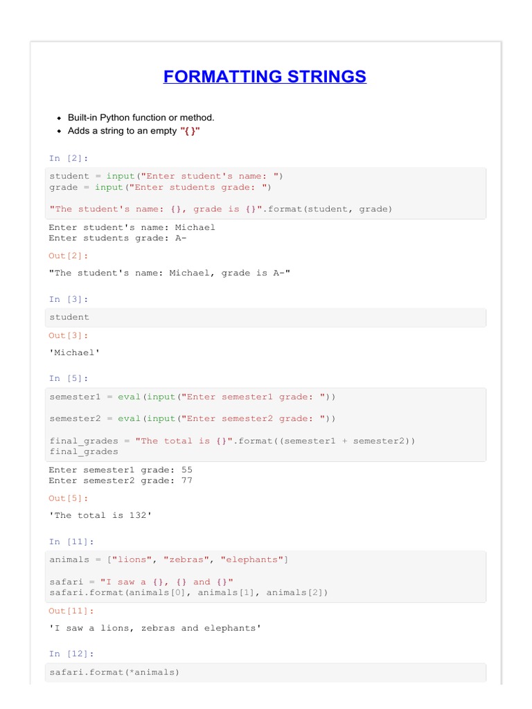 Formatting Strings: Input Input | PDF