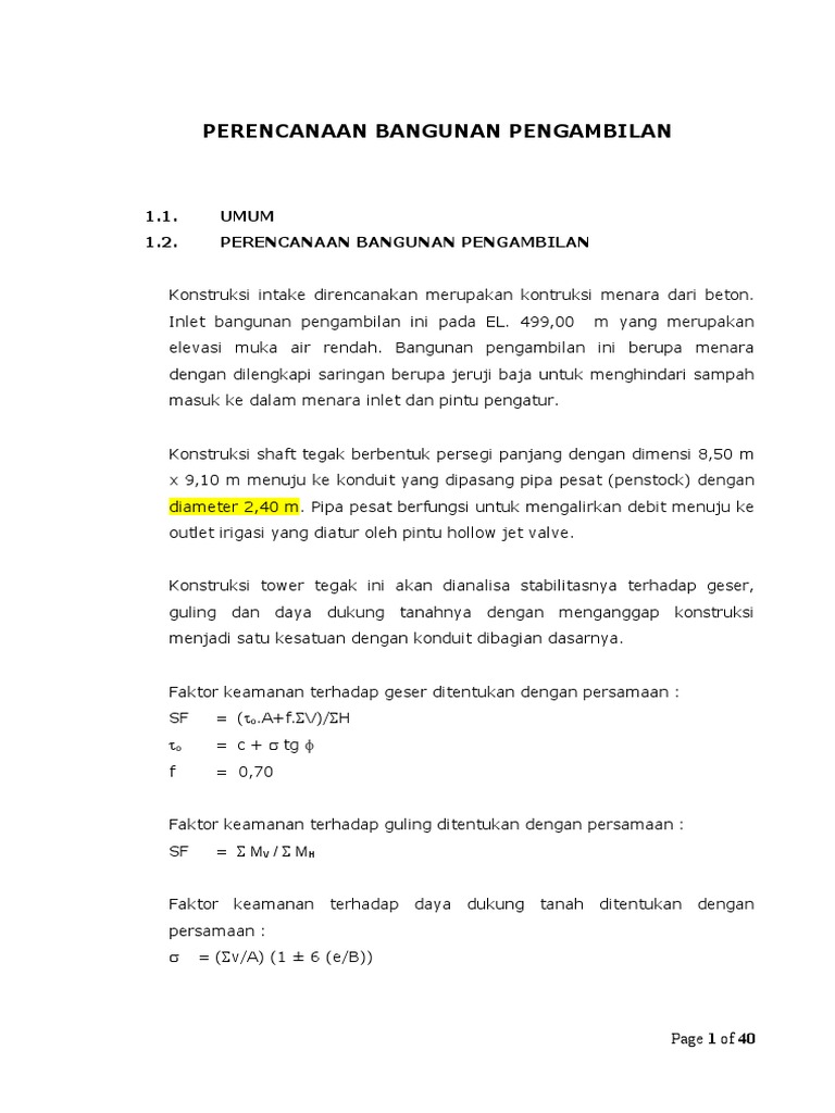 Perencanaan Menara Intake Air | PDF