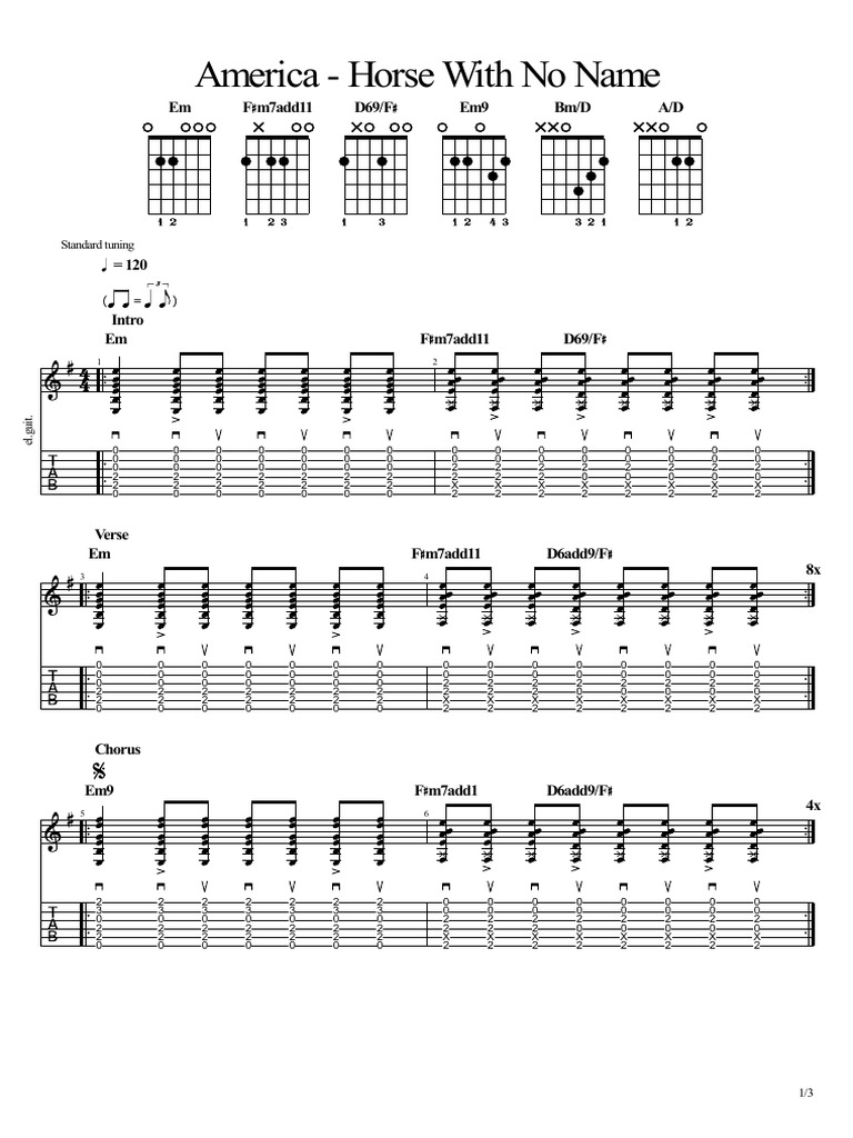 America - Horse With No Name | PDF | Musical Forms | Songs