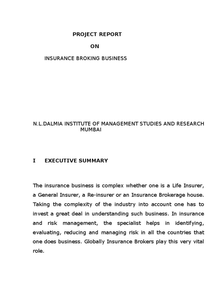 Insurance Broking Business Project Report | PDF | Insurance Broker ...