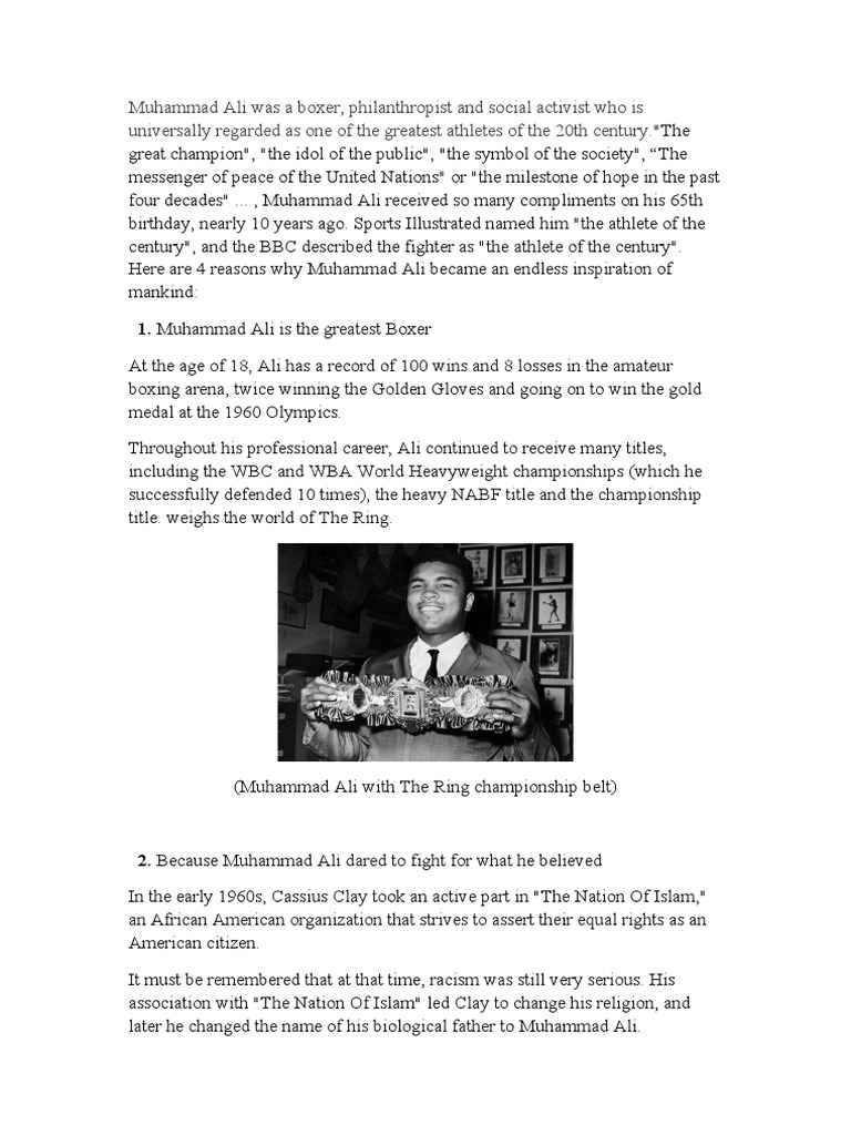 Muhammad Ali Was A Boxer, Philanthropist and Social Activist Who Is ...