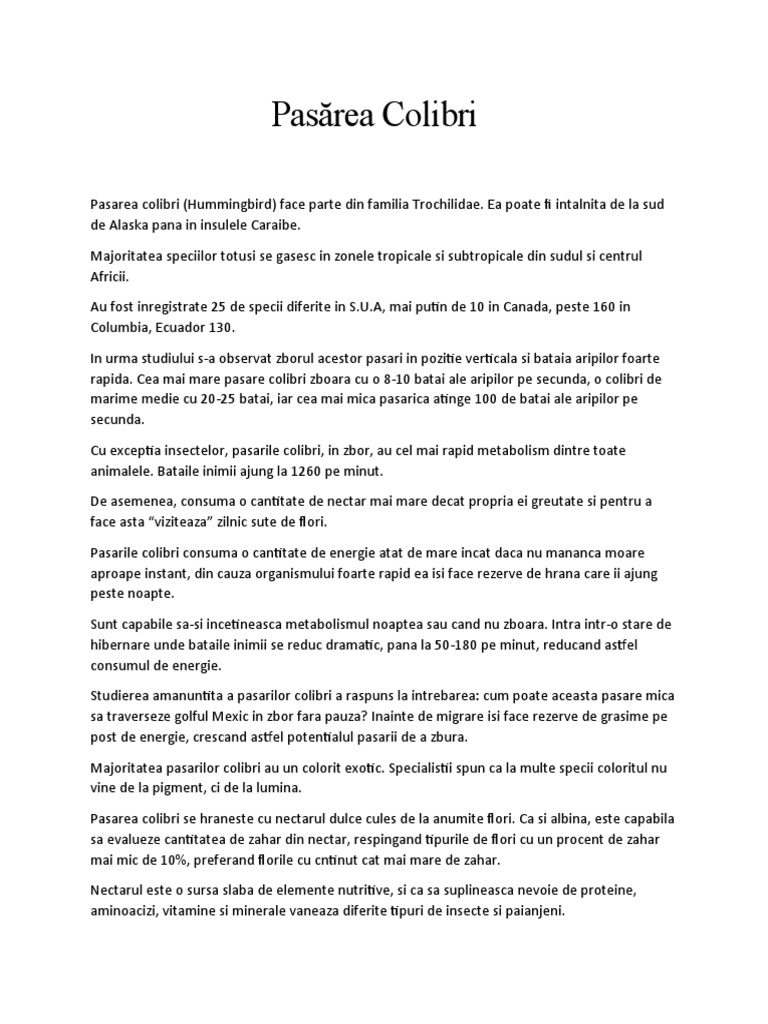 Pasarea Colibri | PDF