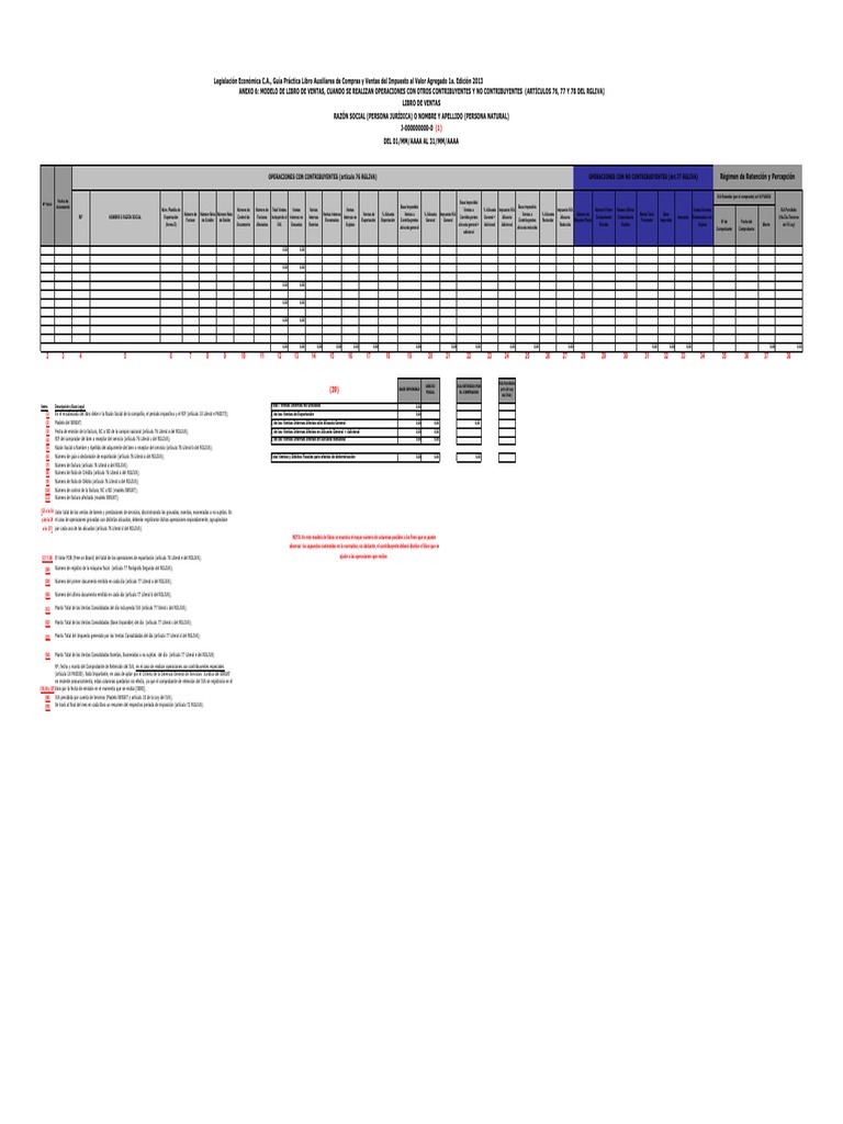 Anexo 6 Modelo Libro de Venta Articulo 78 Del RGLIVA | PDF | Impuesto ...