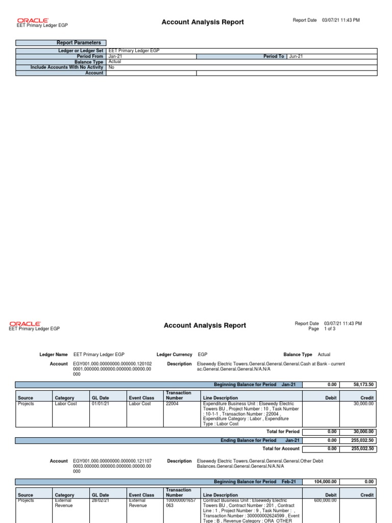 Oracle Account Analysis Report | PDF | Debits And Credits | Business ...