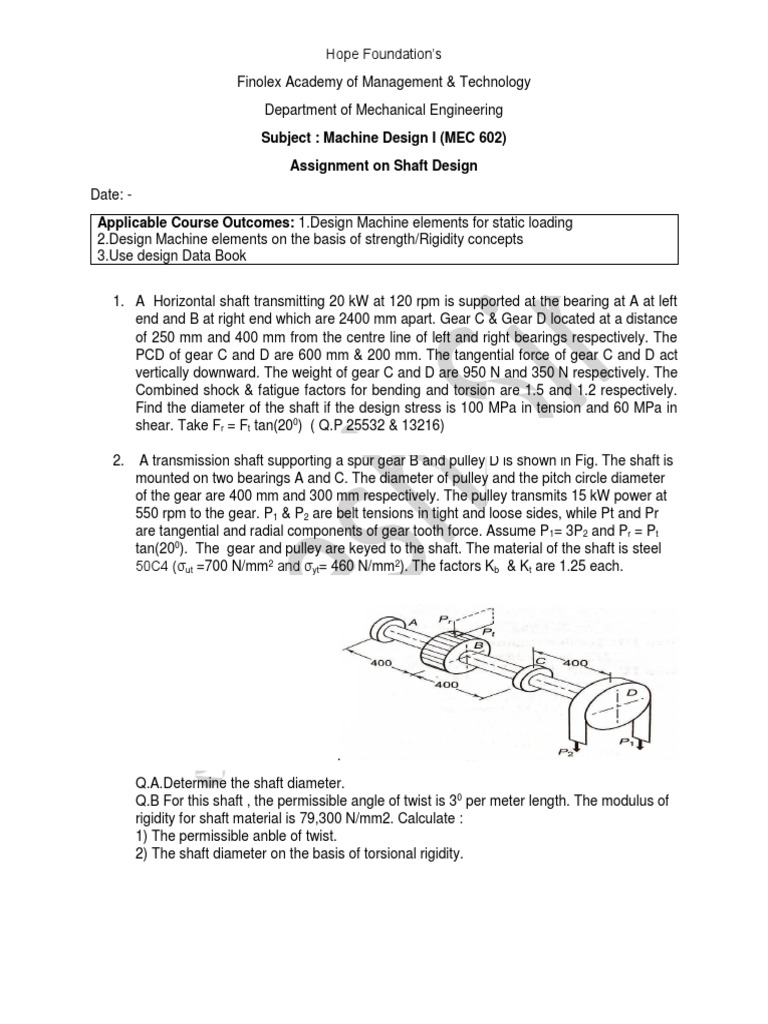 Assignment On Shaft Design | PDF | Belt (Mechanical) | Gear