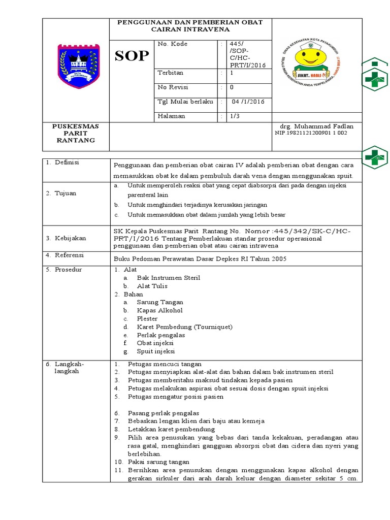 SOP Pemberian Obat IV | PDF