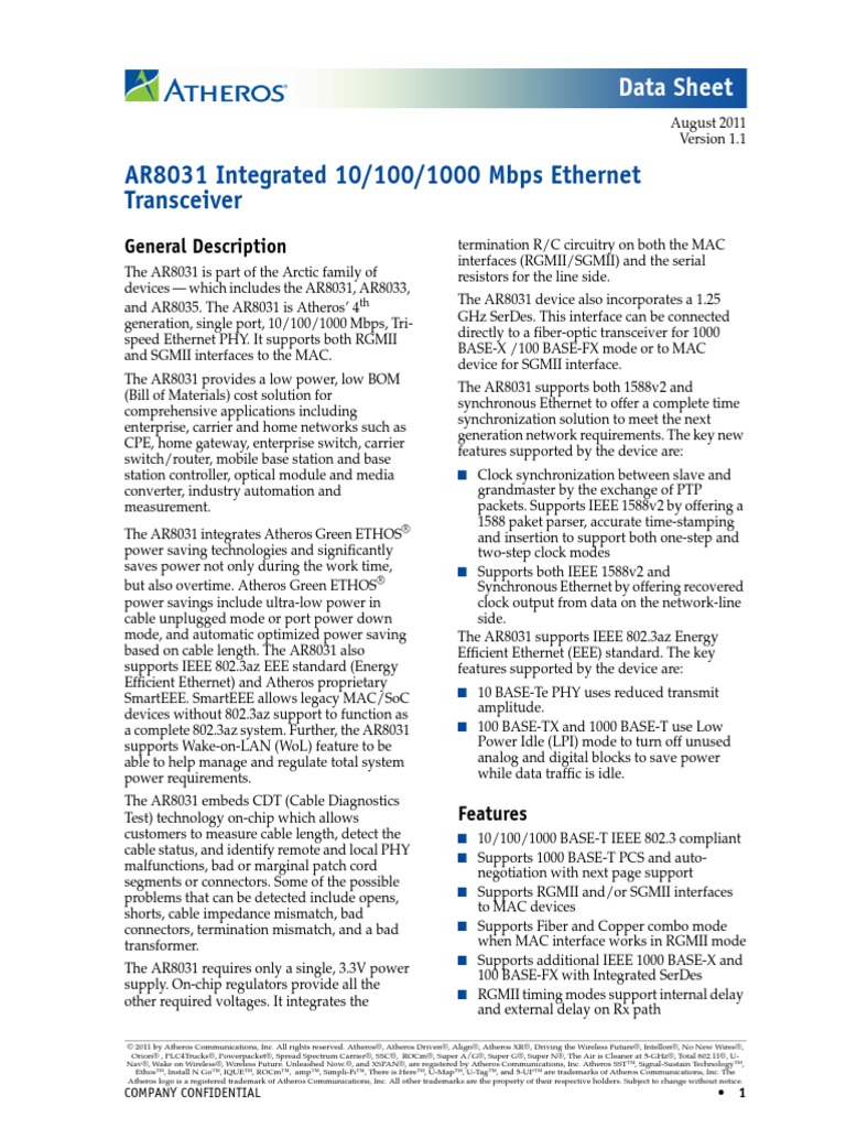 Ar8031-Al1a C111275 | PDF | Networks | Telecommunications