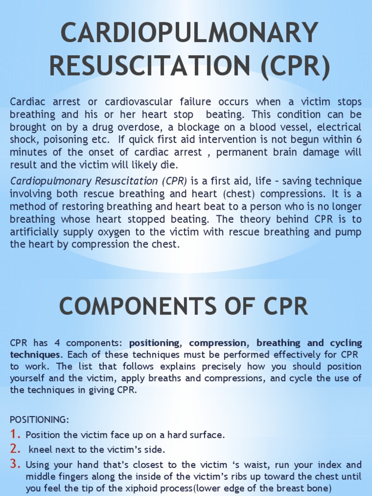 Cardiopulmonary Resuscitation (CPR) Is A First Aid, Life - Saving ...