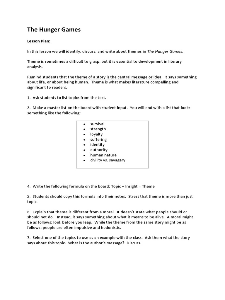 Analyzing Themes in The Hunger Games | PDF | The Hunger Games