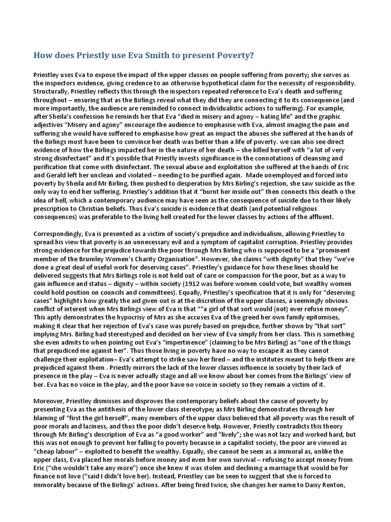 Eva Smith: Symbol of Poverty's Impact | PDF | Prejudices | Poverty