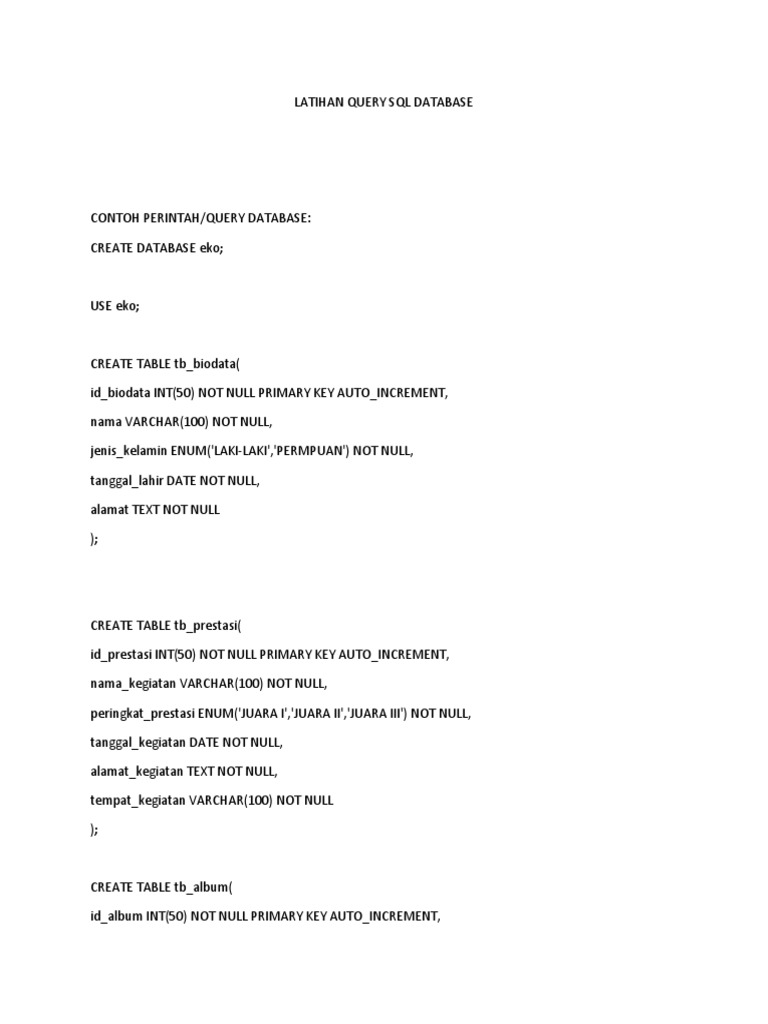 Latihan Query SQL Database - KP | PDF