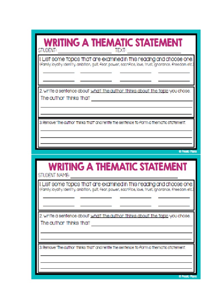 Theme Statement Worksheet | PDF