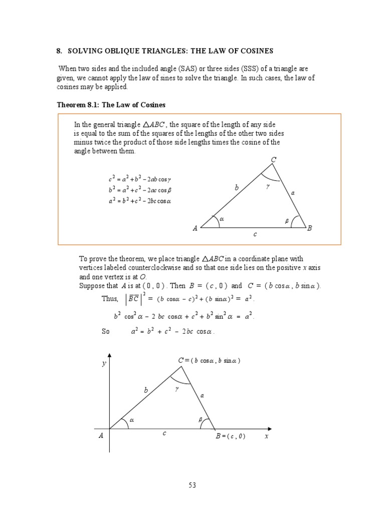 Solving Oblique Triangles Using the Law of Cosines and Deriving Heron's ...