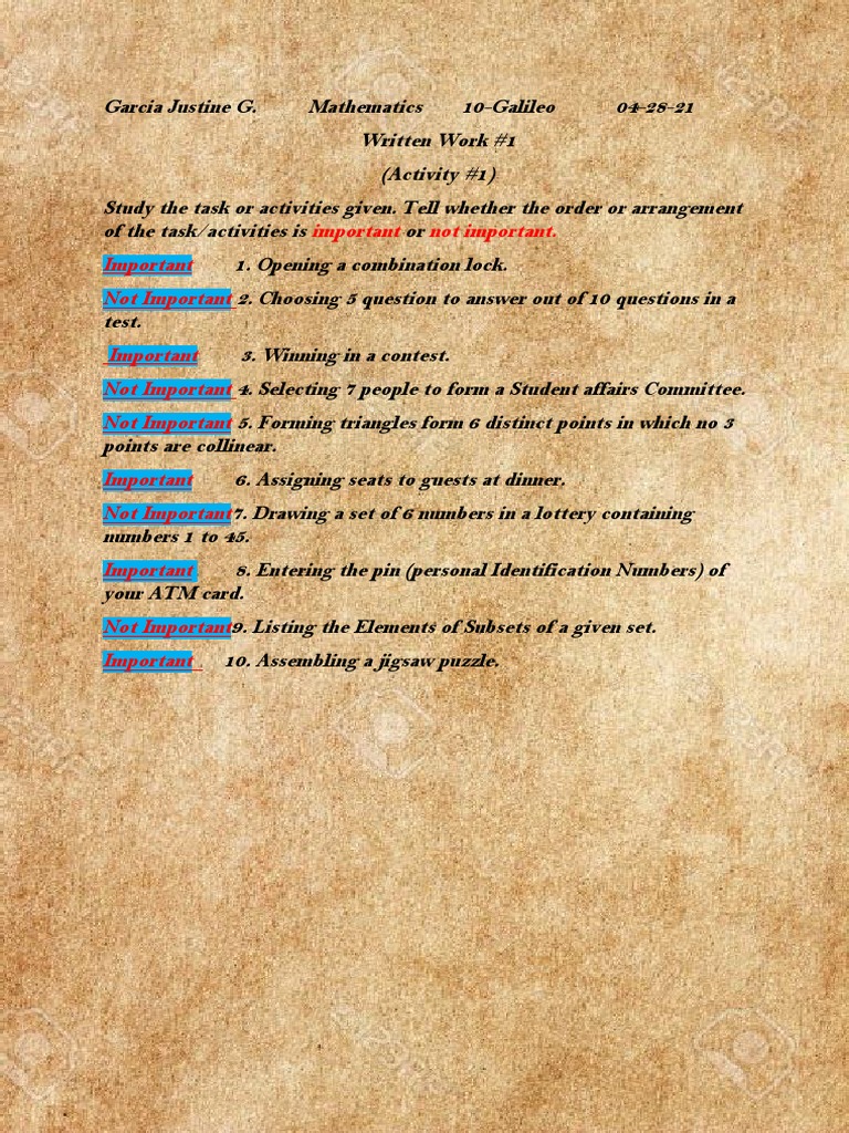 Important Not Important. Important Not Important Important Not ...