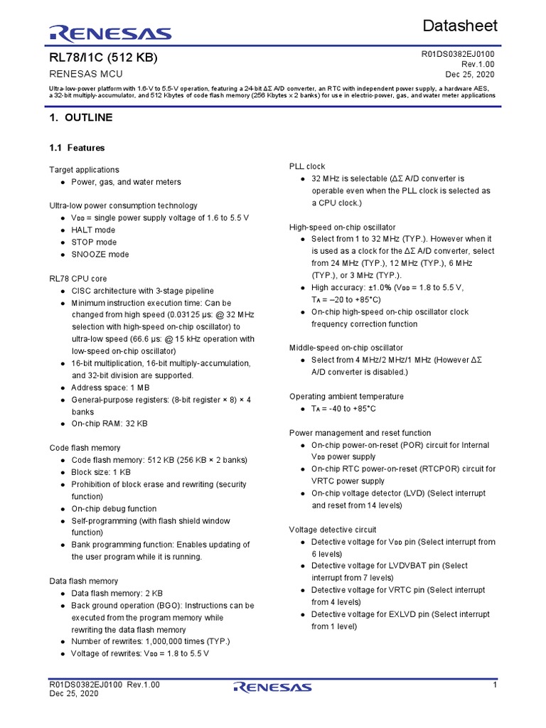 RL78 L1C Datasheet | PDF | Analog To Digital Converter | Flash Memory