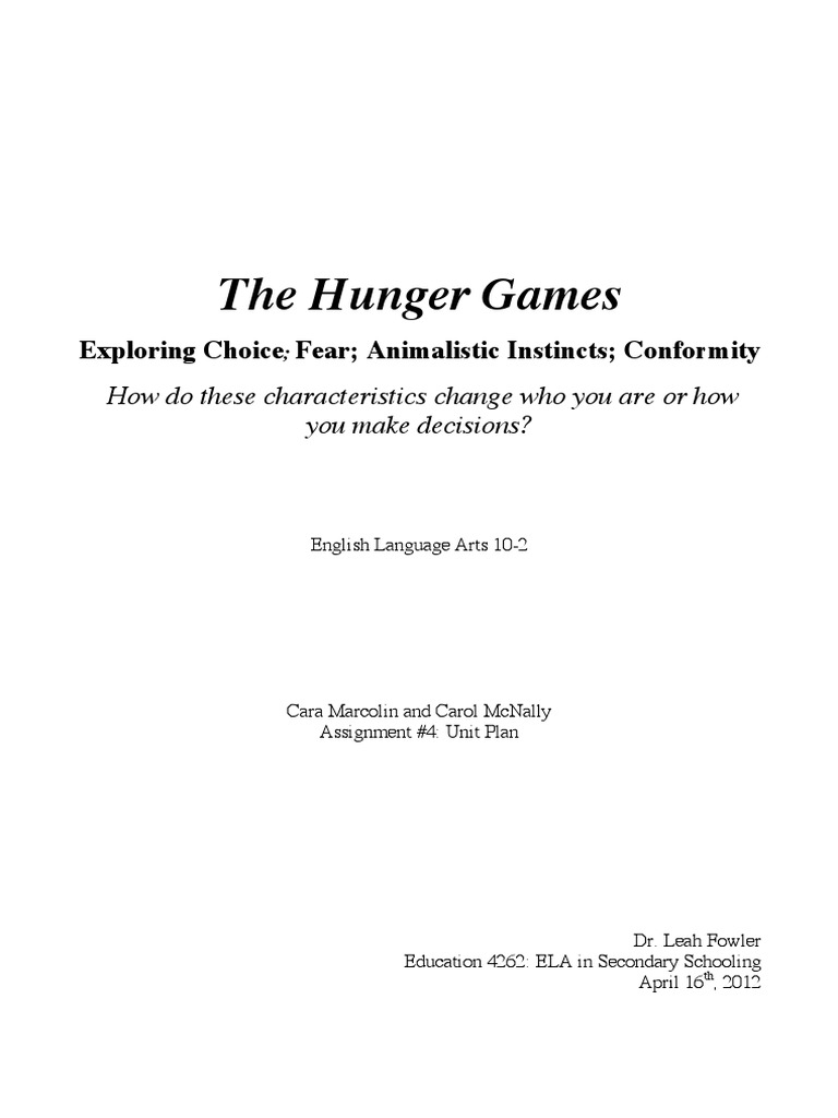 Unit Plan Ela The Hunger Games Unit | PDF | Reading Comprehension ...