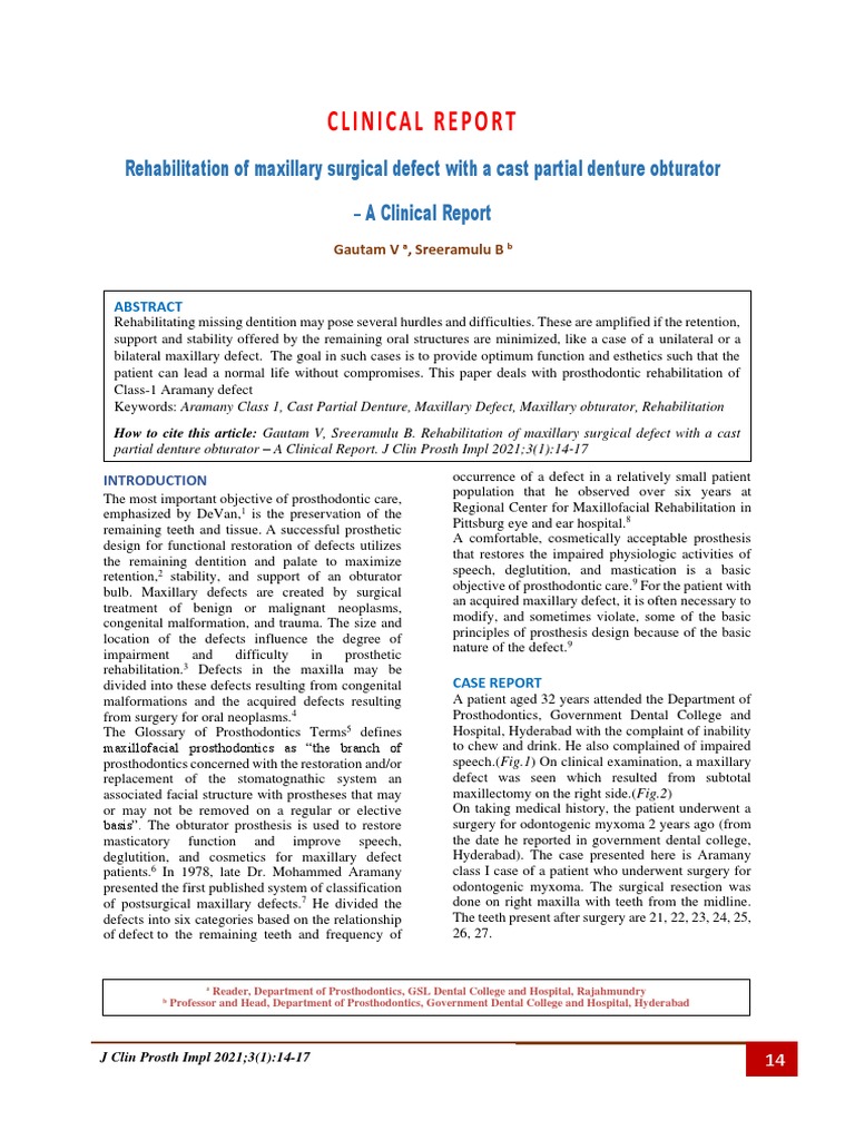 Clinical Report Rehabilitation of Maxillary Surgical Defect With A Cast ...