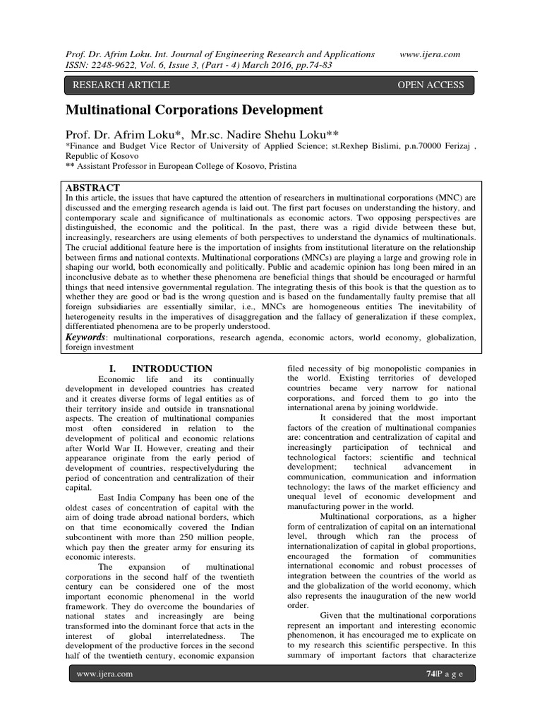 Multinational Corporations Development | PDF | Multinational ...