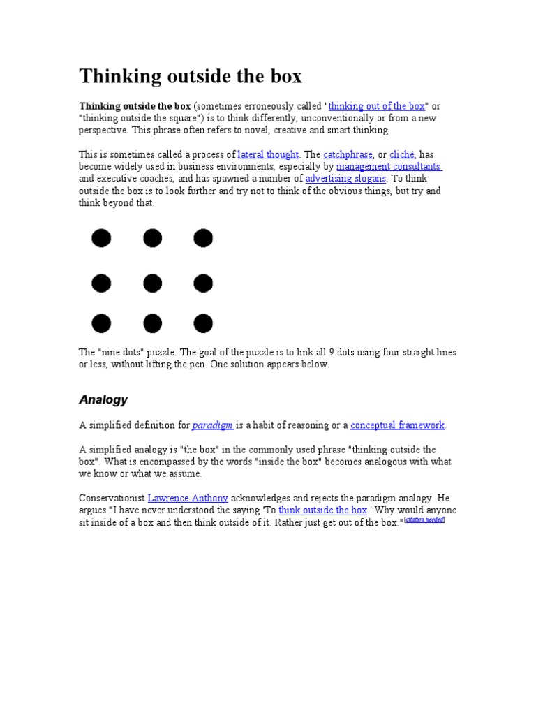 Thinking Outside The Box Pdf Cognition Cognitive Science