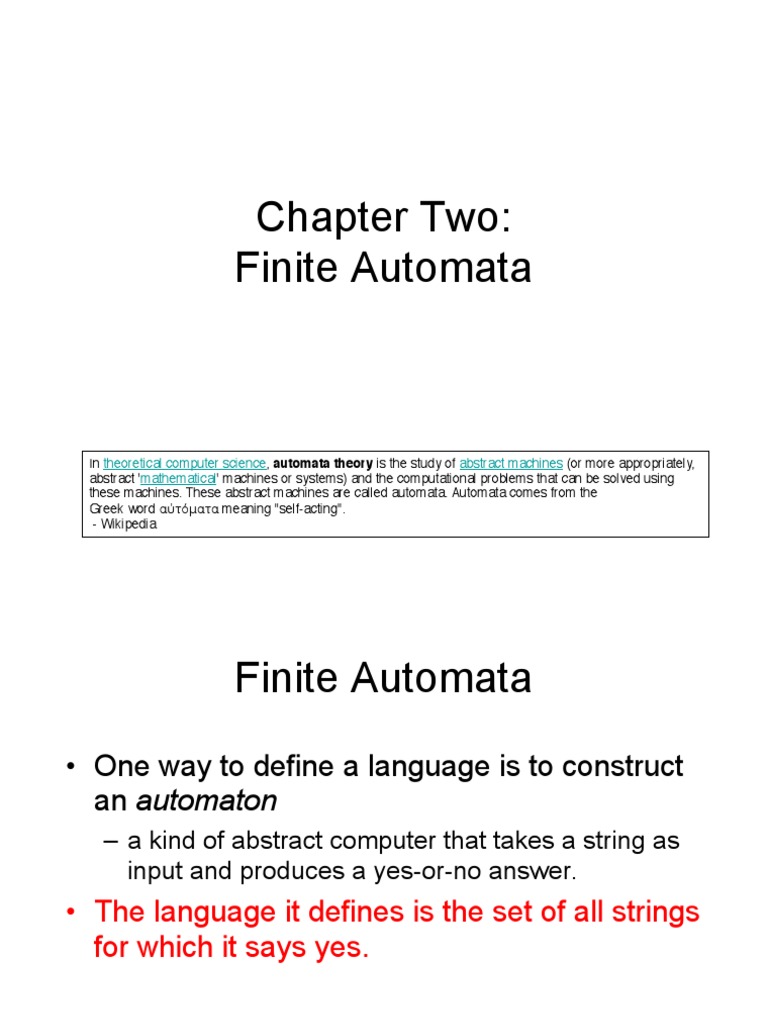 Chapter Two: Finite Automata: Theoretical Computer Science Abstract Machines Mathematical | PDF ...