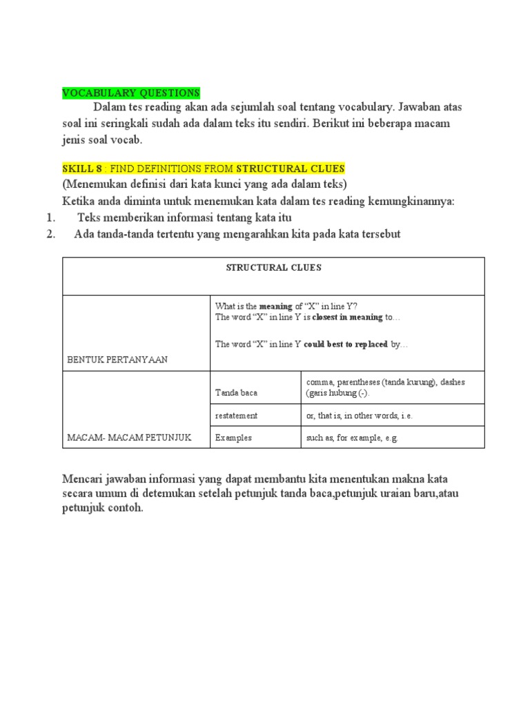 Contoh Soal dan Strategi Vocabulary | PDF