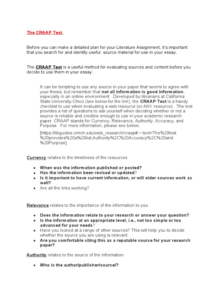 The CRAAP Test: Currency Relates To The Timeliness of The Resources ...