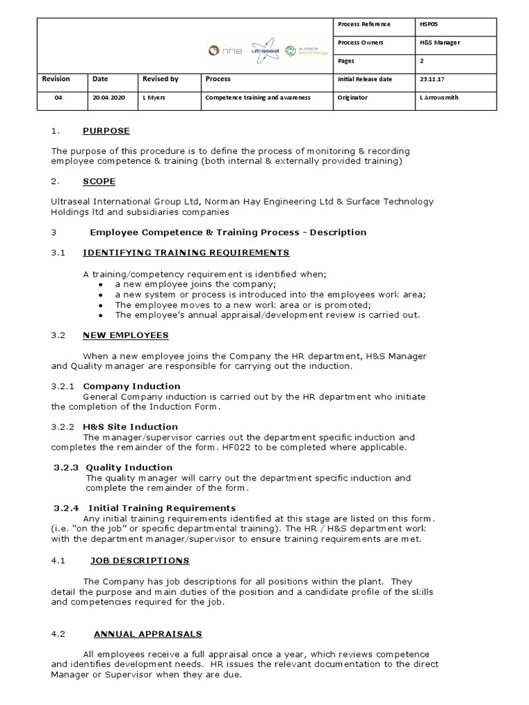 HSP05 Employee Competence rv4 | PDF | Competence (Human Resources ...