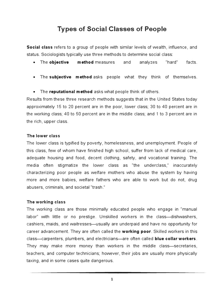 Overview of Social Class Types | PDF | Wealth | Middle Class