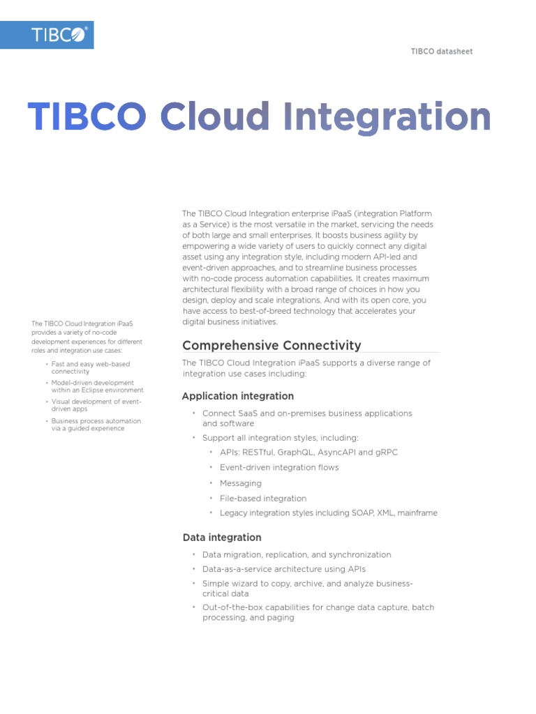 TIBCO Cloud Integration: Comprehensive Connectivity | PDF | Cloud ...