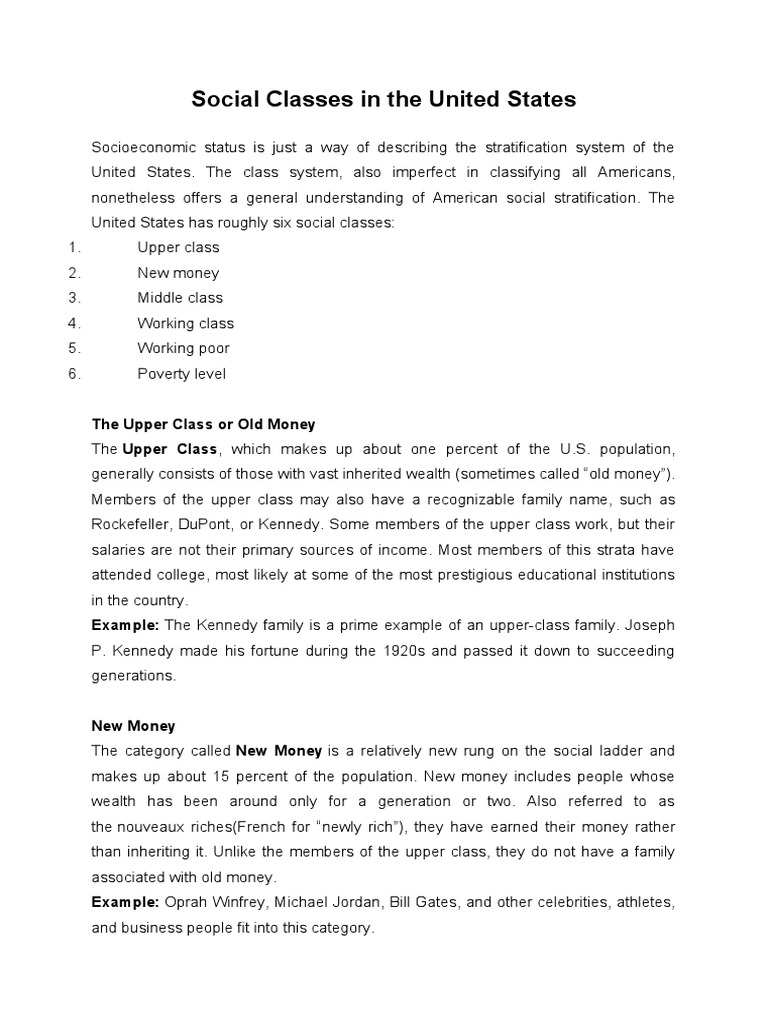 Social Classes in The United States: The Upper Class or Old Money | PDF ...