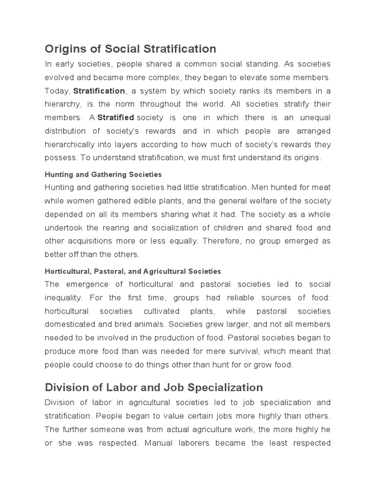 Origins of Social Stratification: Division of Labor and Job ...