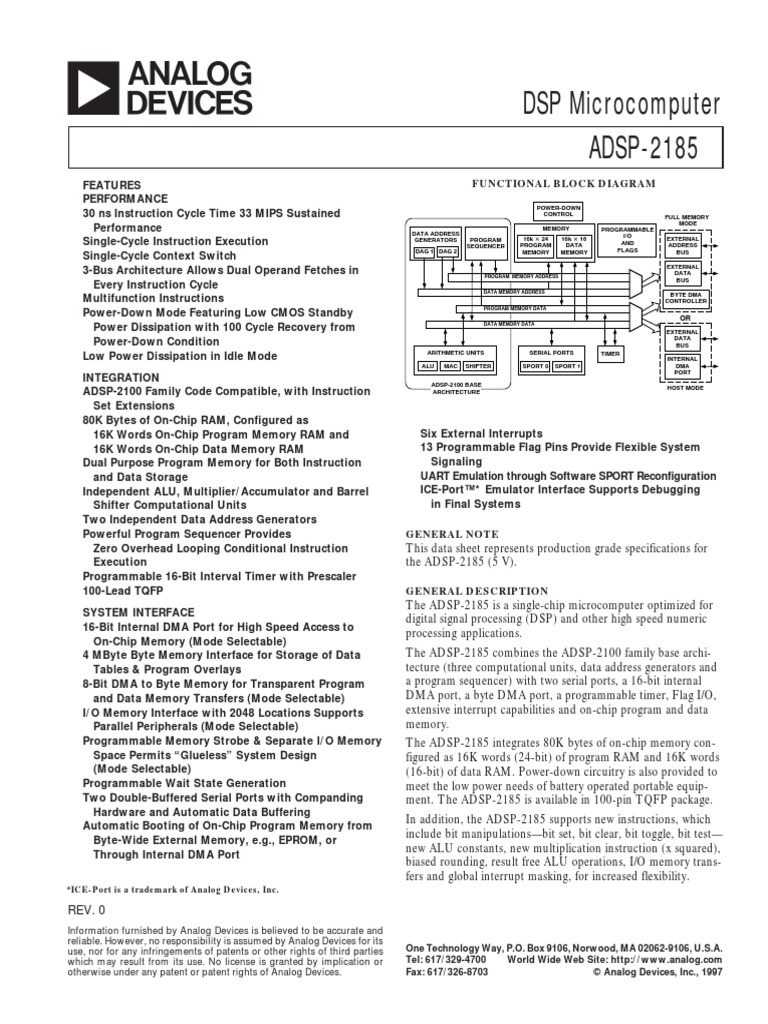 ADSP-2185 DSP Microcomputer: ICE-Port Is A Trademark of Analog Devices ...