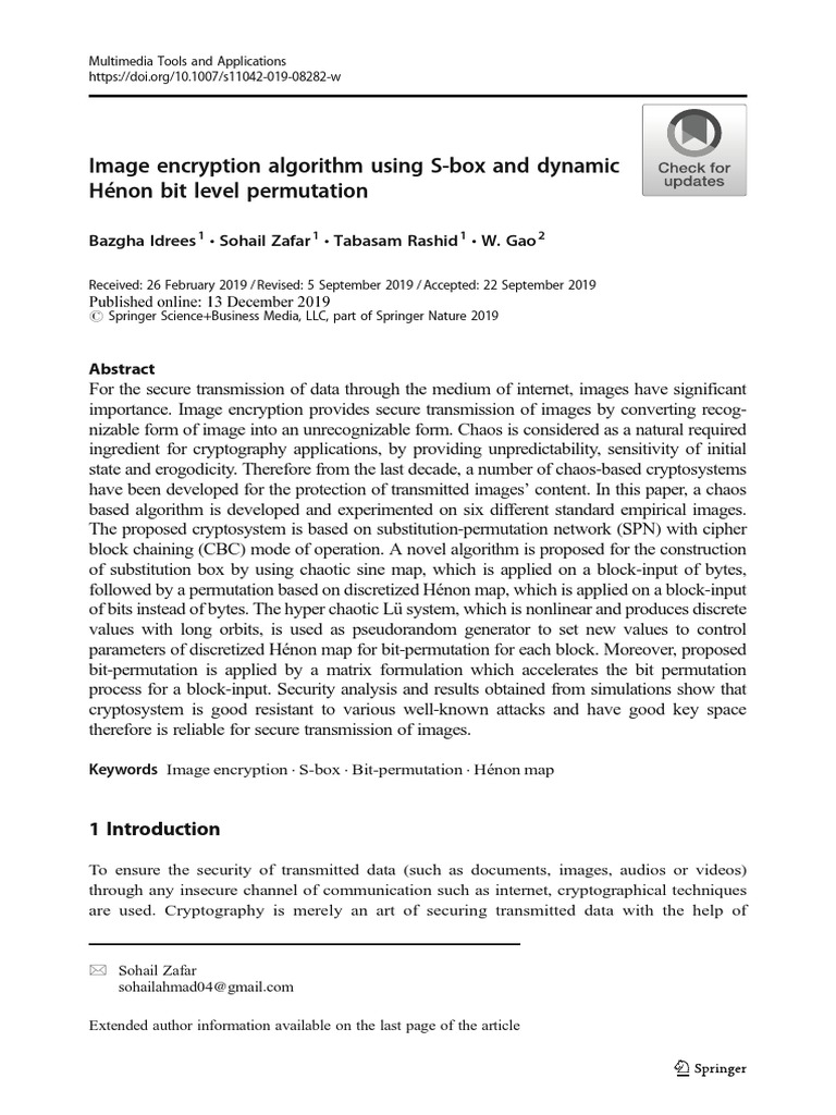 Image Encryption Algorithm Using S-Box and Dynamic Hénon Bit Level ...