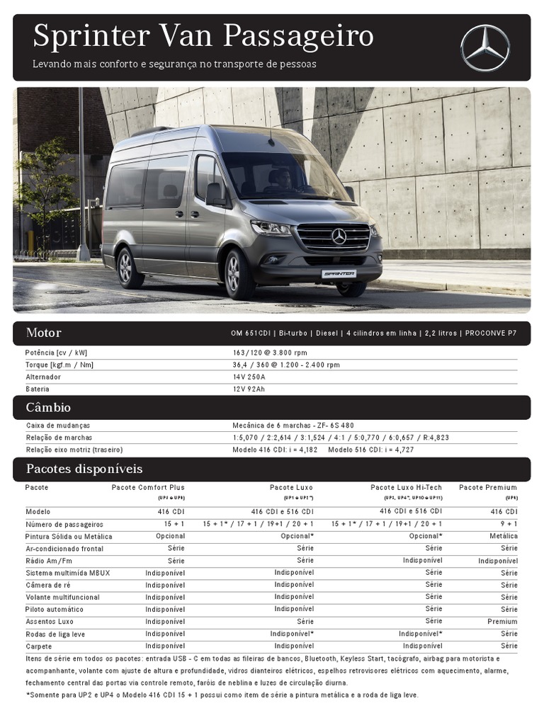 Sprinter-Van-Passageiro DADOS TECNICOS | PDF | Tecnologia de veículos ...