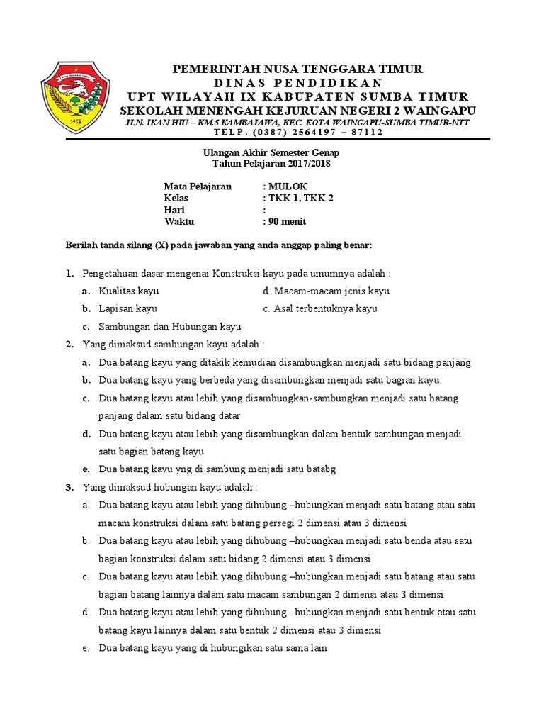 SOAL MULOK KELAS XI-XI TKK XXX | PDF