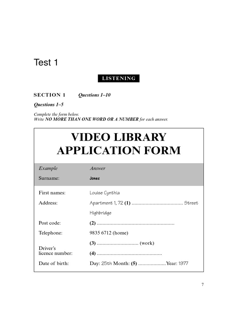 Video Library Application Form: Test 1 | PDF | Sports | Psychology