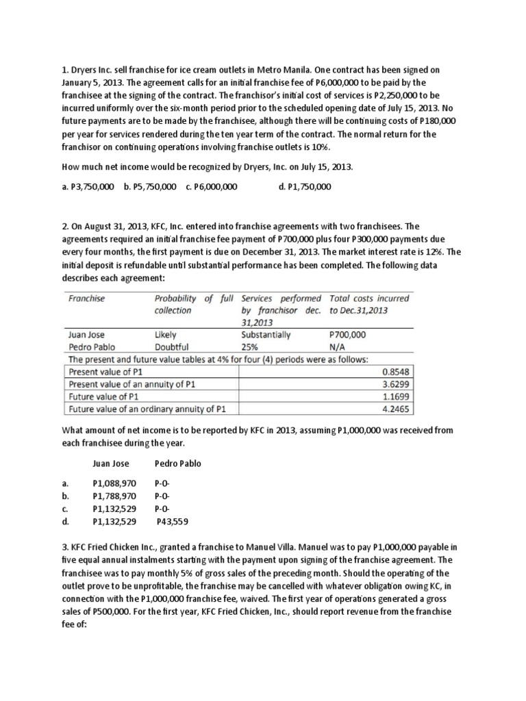 Franchise - Additional Problems | PDF | Franchising | Payments