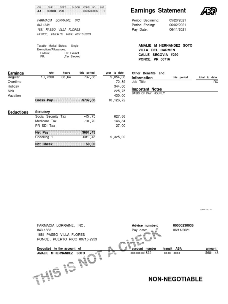 Earnings Statement: Non-Negotiable | PDF | Payments | Policy