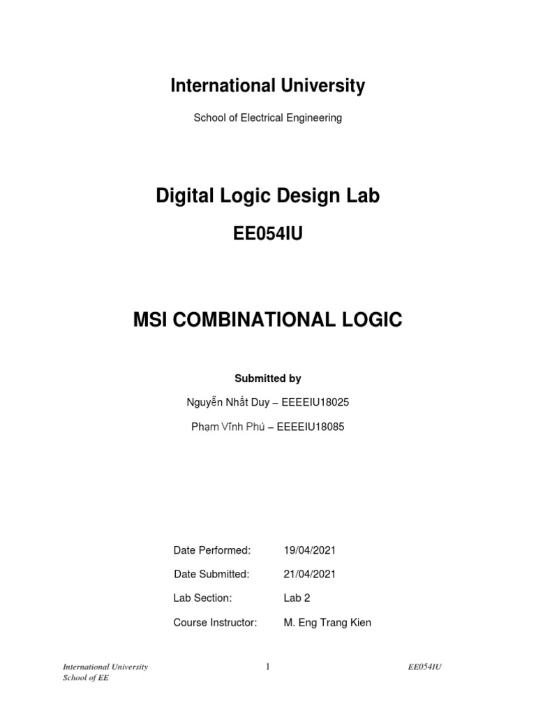 Digital Logic Design Lab: International University | PDF | Electronic ...