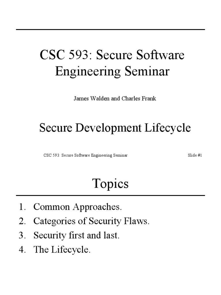 CSC 593: Secure Software Engineering Seminar | PDF | Vulnerability (Computing) | Password
