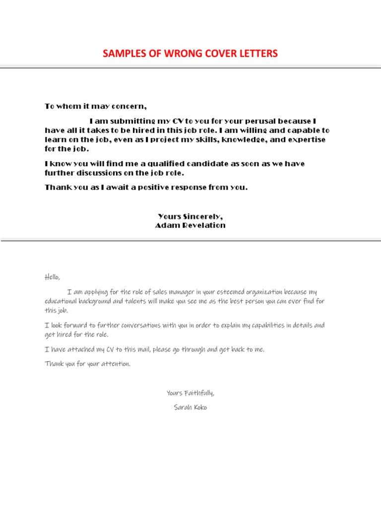 Samples of Wrong Cover Letters | PDF | Career & Growth