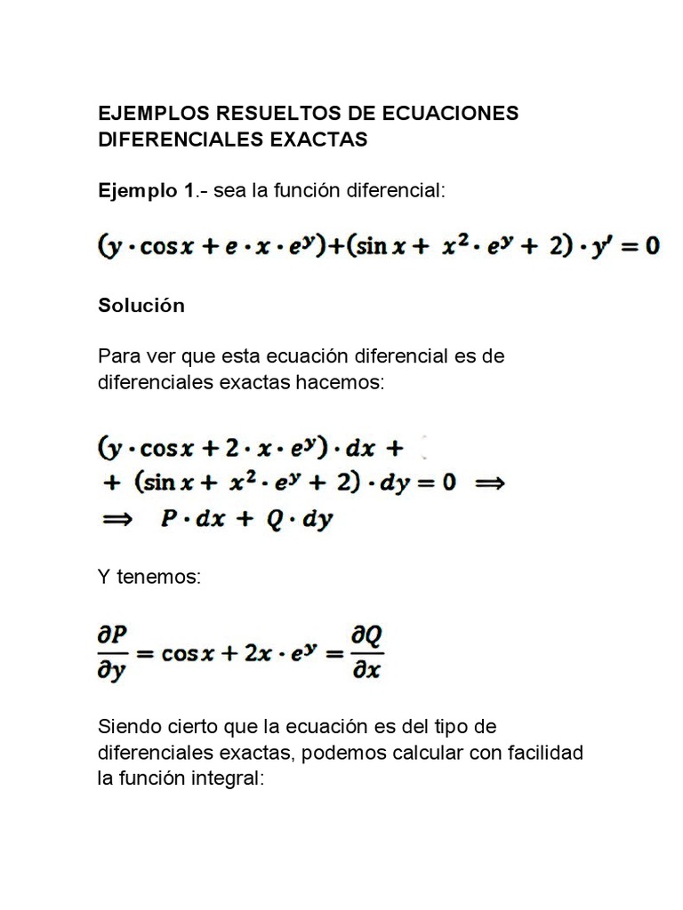 Ejemplos Resueltos de Ecuaciones Diferenciales Exactas | PDF